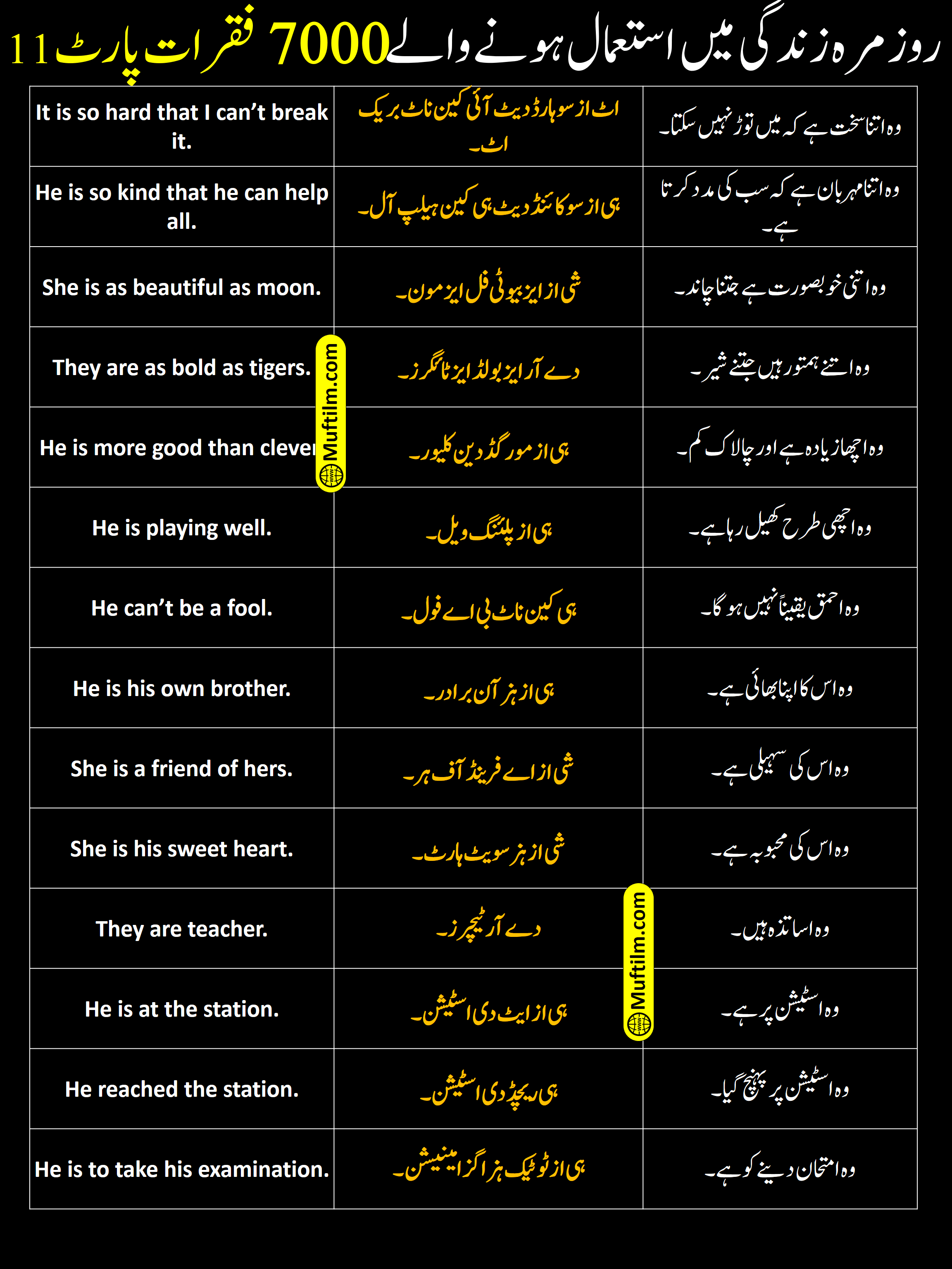 Daily use English sentences in Urdu Part 11 - muftilm